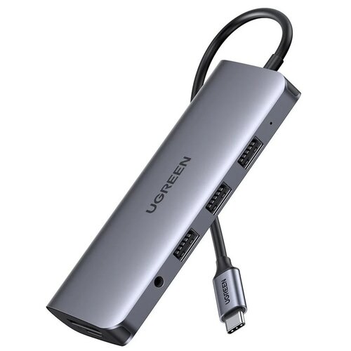 USB-концентратор  UGreen 80133, разъемов: 3, 15 см, серый