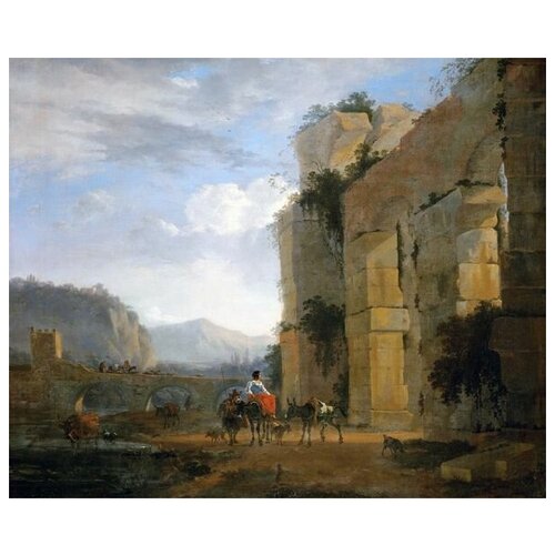 Репродукция на холсте Итальянский пейзаж с руинами акведука Берхем Николас 61см. x 50см.