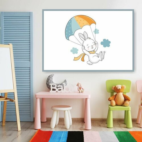 Постер для интерьера на стену Зайка с Парашютом для детской Горизонтальный 90х60 см в тубусе ПолиЦентр
