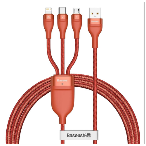 Кабель для передачи данных / быстрой зарядки/Baseus Flash Series One-for-three Fast Charging Data Cable USB to M+L+C 5A 1.2m Orange