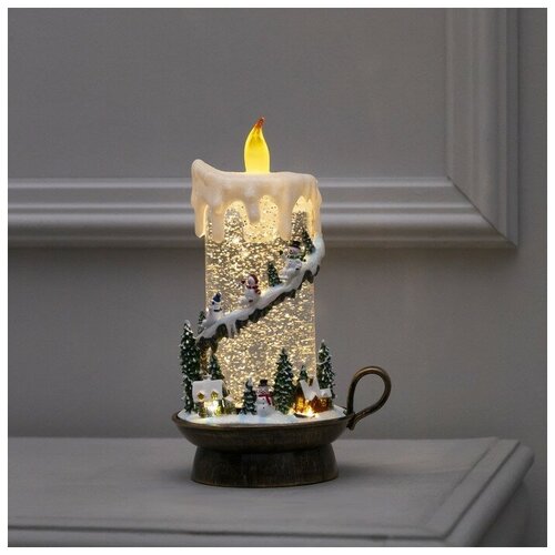 Фигура светодиодная свеча "Снеговики", 12x23 см, USB, музыка, Т/белый