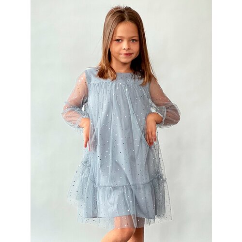 Платье Бушон, размер 122-128, голубой, серый