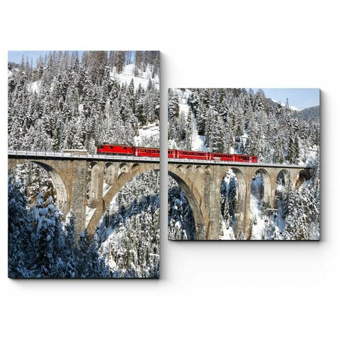 Модульная картина Горный красный поезд50x38