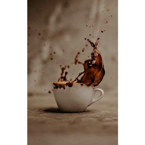 Картина на холсте 60x110 LinxOne "Чашка, кофе, напиток, брызги" интерьерная для дома / на стену / на кухню / с подрамником