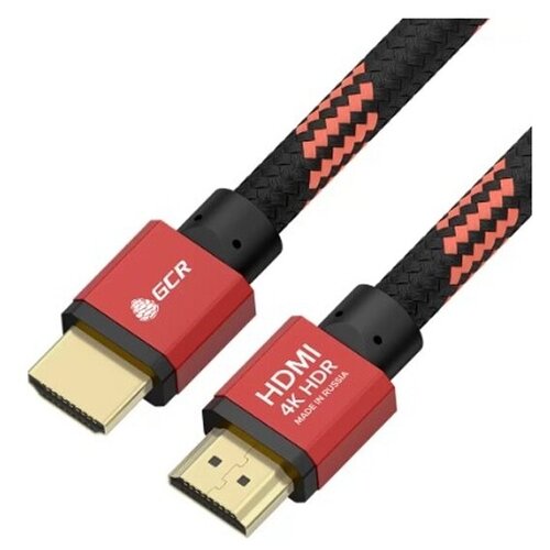 Кабель Gcr PROF 1.5m HDMI 2.0, BICOLOR ECO Soft капрон, AL корпус красный, HDR 4:2:2, Ultra HD, 4K 60 fps 60Hz/5K*30Hz, 3D, AUDIO, 18.0 Гбит/с, 28AWG