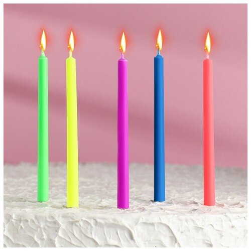 Свечи в торт "Цветное пламя", гиганты, 10,5х0,9см, набор 5 шт