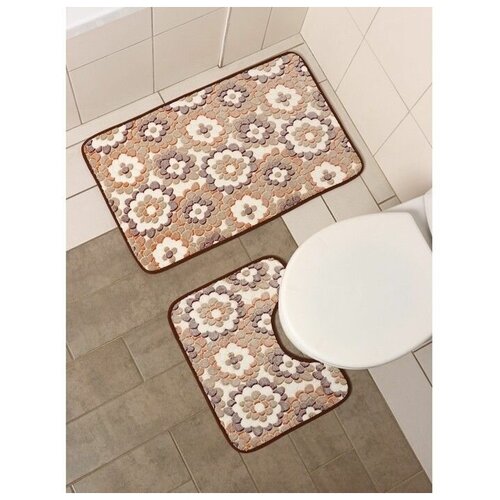 Набор ковриков для ванной и туалета Доляна «Бежевая фантазия», 2 шт: 40×50, 50×80 см (1шт.)