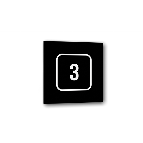 Табличка "3", Глянцевая линейка, цвет Черный, 10 см х 10 см