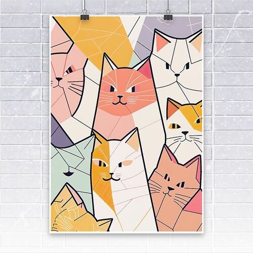Постер - Плакат "Довольные котики", без рамок, интерьерная картина, А3, 29 см х 44 см