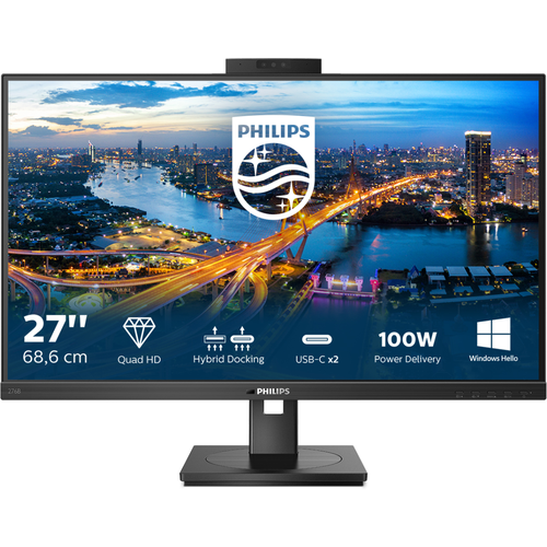 Philips Монитор LCD 27' 16:9 2560х1440(WQHD) IPS, nonGLARE, Нет, 75 Гц, 350cd/m2, H178°/V178°, 1000:1, 50M:1, 16,7, 4ms, HDMI, DP, USB-Hub, Height adj, Speakers, camera, Black