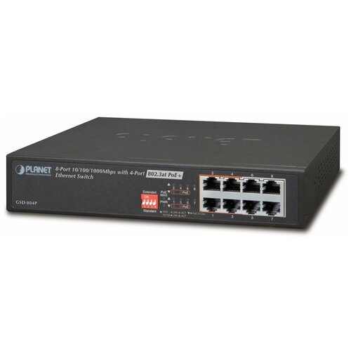 Коммутатор/ PLANET 10" 8-Port 10/100/1000 Gigabit Ethernet Switch with 4-Port 802.3at PoE+ Injector