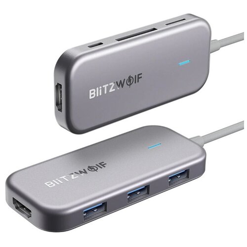Хаб BlitzWolf BW-TH5 7 in 1 USB-C Data Hub with 3-Port USB 3.0 TF Card Reader, HDMI, USB-C PD Charging Silver