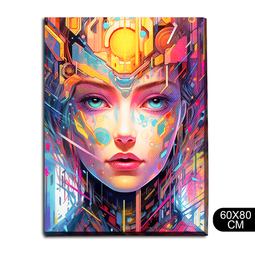 Картина интерьерная на холсте девушка киберпанк (Красочный портрет) - 71 В 80x60