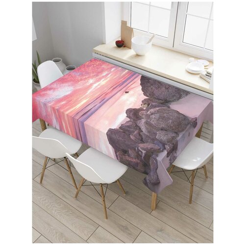 Скатерть прямоугольная JoyArty на кухонный стол "Закат и скалы" из оксфорда, 180x145 см