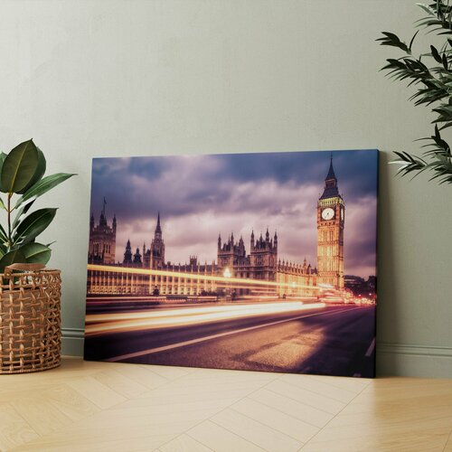 Картина на холсте (биг бен лондон ночной big ben london) 80x100 см/для интерьера/в комнату/на стену/в подарок