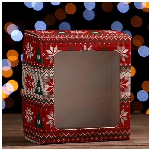 UPAK LAND Коробка подарочная, крышка-дно, "Новогодний принт", 14,5 х 14,5 х 6 см