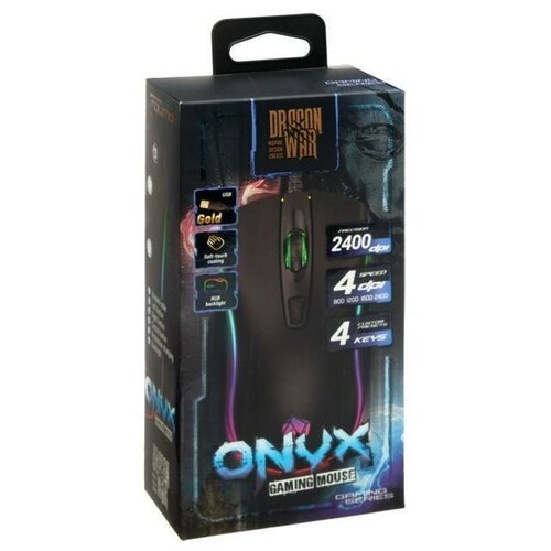 Мышь Qumo Onyx RGB M73, игровая, проводная, оптическая, 2400 dpi, 4 кнопки, USB, RGB, чёрная