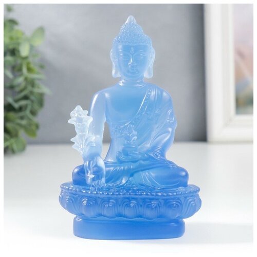 --- Сувенир полистоун "Будда Варада Мудра - приветствие" синий 13 см