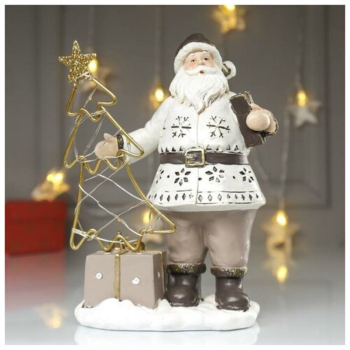Светящийся сувенир Luazon Lighting полистоун, "Дед Мороз в перламутр, кафтане у елочки", 22,5х9,5х16 см (LK9358CG)