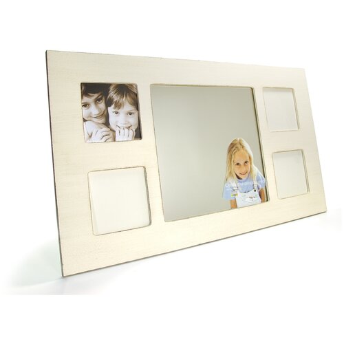 Деревянная креативная фоторамка с зеркалом для 4 фото 13х13, патина, мультирамка-коллаж, свет мой, зеркальце GF 2703