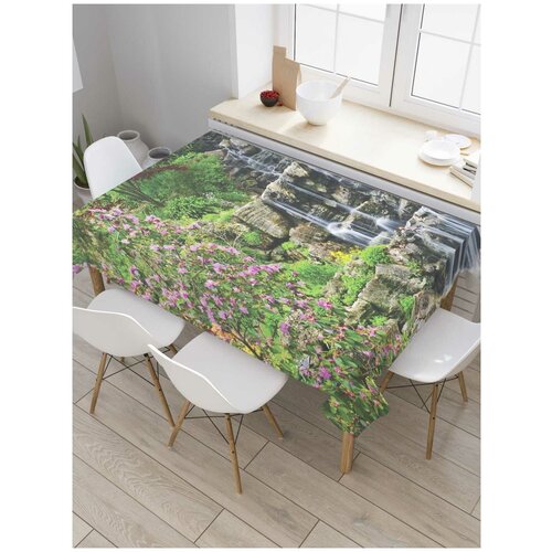 Скатерть прямоугольная JoyArty на кухонный стол "Водопад в саду" из оксфорда, 120x145 см