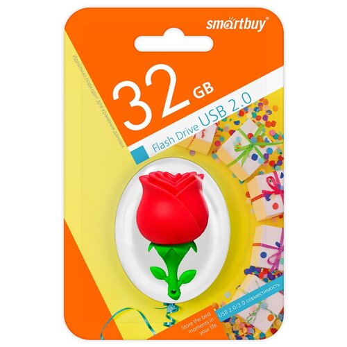 Флешка SmartBuy Wild Series Rose 32 ГБ, 1 шт., красный/зеленый