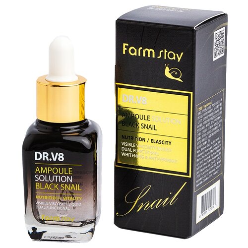 Farmstay DR.V8 Ampoule Solution Black Snail ампульная сыворотка для лица с муцином черной улитки, 30 мл
