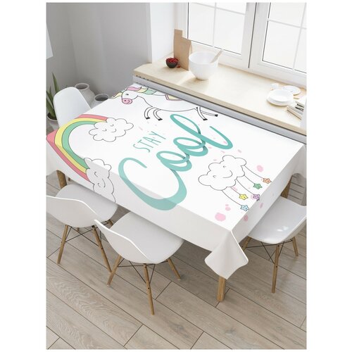 Скатерть прямоугольная JoyArty на кухонный стол "Крутой единорог" из оксфорда, 120x145 см
