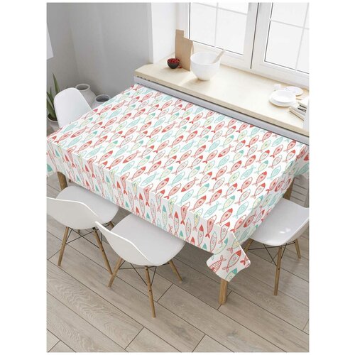Скатерть прямоугольная JoyArty на кухонный стол "Рыбки с узорами" из оксфорда, 120x145 см