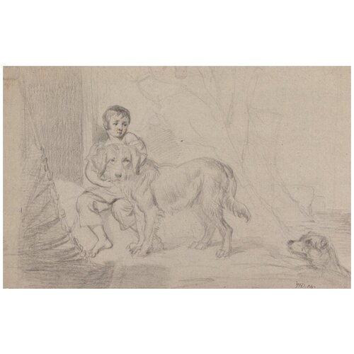 Репродукция на холсте Мальчик с собаками Уорд Джеймс 78см. x 50см.
