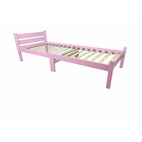 Кровать односпальная с ортопедическим основанием для взрослых из сосны 90х190 см, розовая
