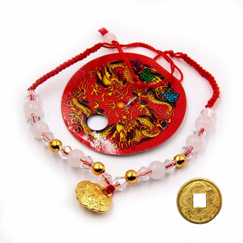 Браслет Красная нить - денежный оберег на левую руку + монета "Денежный талисман"