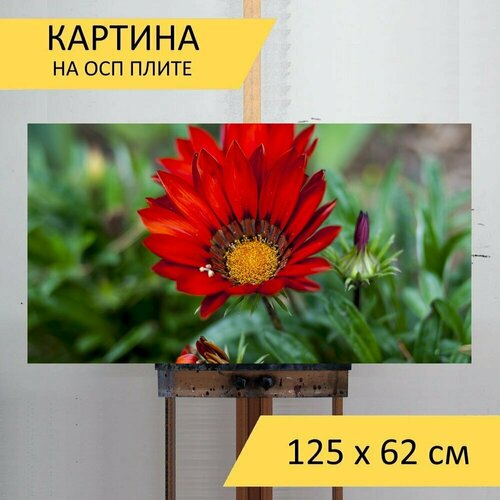 Картина на ОСП 125х62 см. "Завод, природа, цветок" горизонтальная, для интерьера, с креплениями