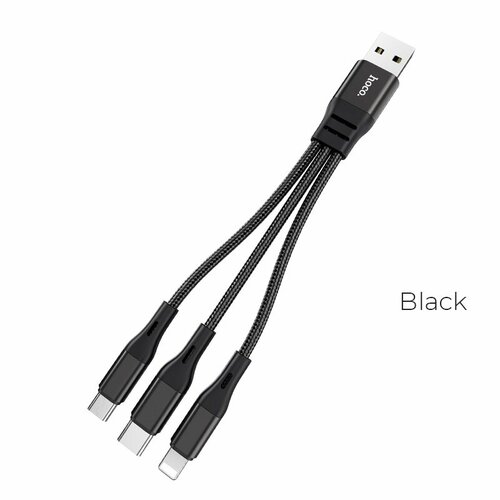 Кабель для зарядки HOCO X47 3-in-1 Harbor, USB to Lightning/MicroUSB/Type-C, 2.4А, 25 см, Черный