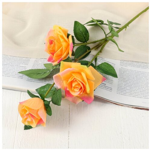 Цветы искусственные "Роза Фиона" три бутона 8*70 см жёлтая