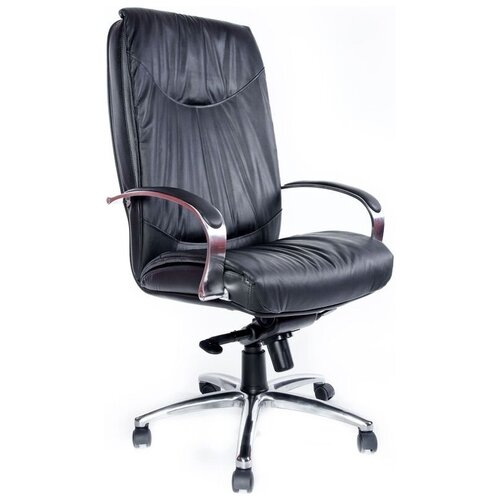 Кресло руководителя Евростиль Шеф Хром МБ офисное, обивка: натуральная кожа, цвет: черный