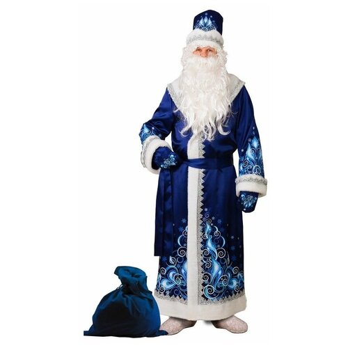 Костюм Деда Мороза сатиновый с аппликацией синий, размер 54-56, Батик 5351-54-56