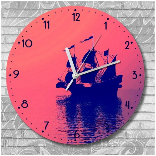 Настенные часы УФ пейзаж корабль море - 3180