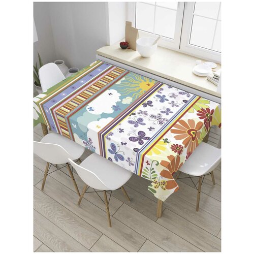 Скатерть прямоугольная JoyArty на кухонный стол "Полосы с цветочными узорами" из оксфорда, 120x145 см