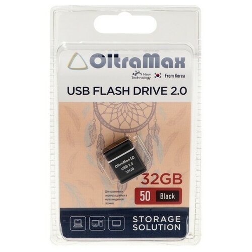 Флешка OltraMax 50, 32 Гб, USB2.0, чт до 15 Мб/с, зап до 8 Мб/с, чёрная