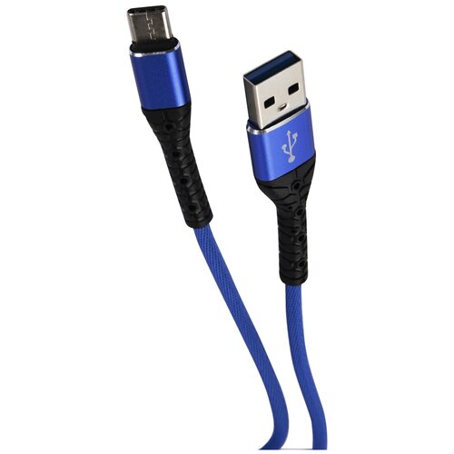 Дата-кабель mObility USB - Type-C, 3А, тканевая оплетка, синий