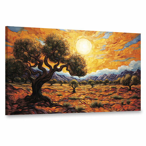 Интерьерная картина 100х60 "Живопись солнца: ван Гоговский пейзаж во всей красоте"
