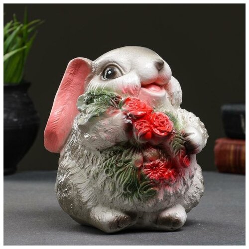 Хорошие сувениры Копилка "Кролик серый с цветами" 14х12х15см