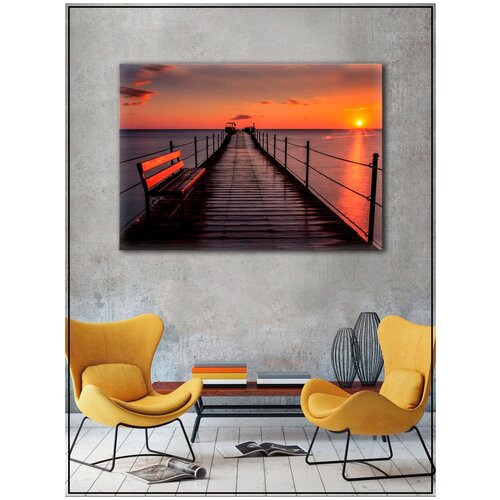 Картина для интерьера на натуральном хлопковом холсте "Закат на пристани", 30*40см, холст на подрамнике, картина в подарок для дома