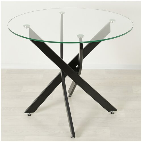 Стеклянный кухонный стол Рим-18 прозрачный/черный D95