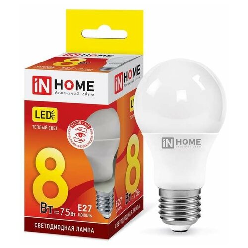 Лампа светодиодная LED-A60-VC 8Вт 230В E27 3000К 720Лм IN HOME 4690612024004 (8шт. в упак.)