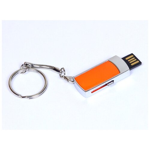 Металлическая выдвижная мини флешка для нанесения логотипа (32 Гб / GB USB 2.0 Оранжевый/Orange 401 Модель 555)