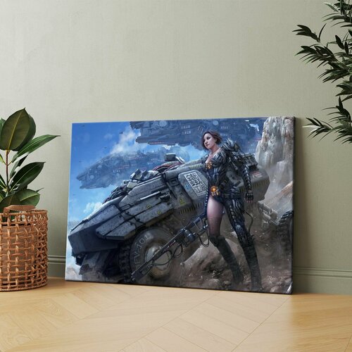 Картина на холсте (Девушка фантастика, боевая техника из фэнтези) 40x60 см. Интерьерная, на стену.