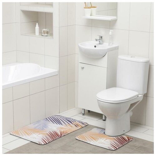 Доляна Набор ковриков для ванной и туалета Доляна «Тропический», 2 шт: 50×80, 40×50 см