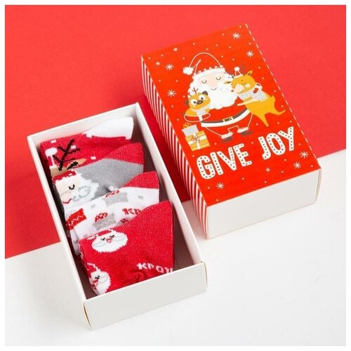 Набор новогодних носков "Give Joy", 4 пары, 6-8 см